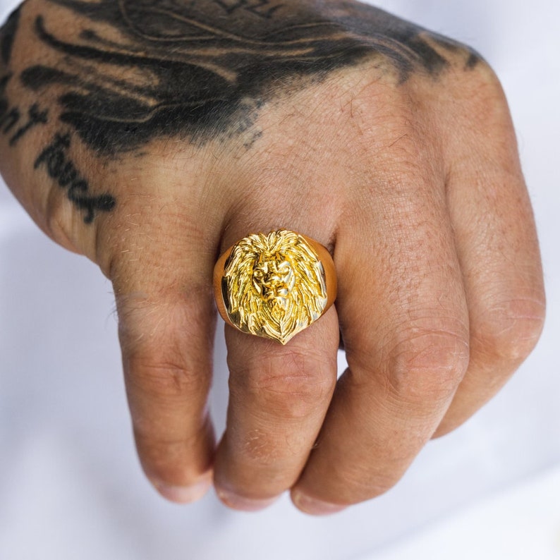 Mens Ring Large Lion Gold Ring Animal Ring Signet Ring Men - Etsy
