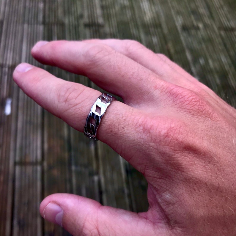 Mens Rings Silver Cuban Chain Styled Ring Silver- Polished Ring- Man ...
