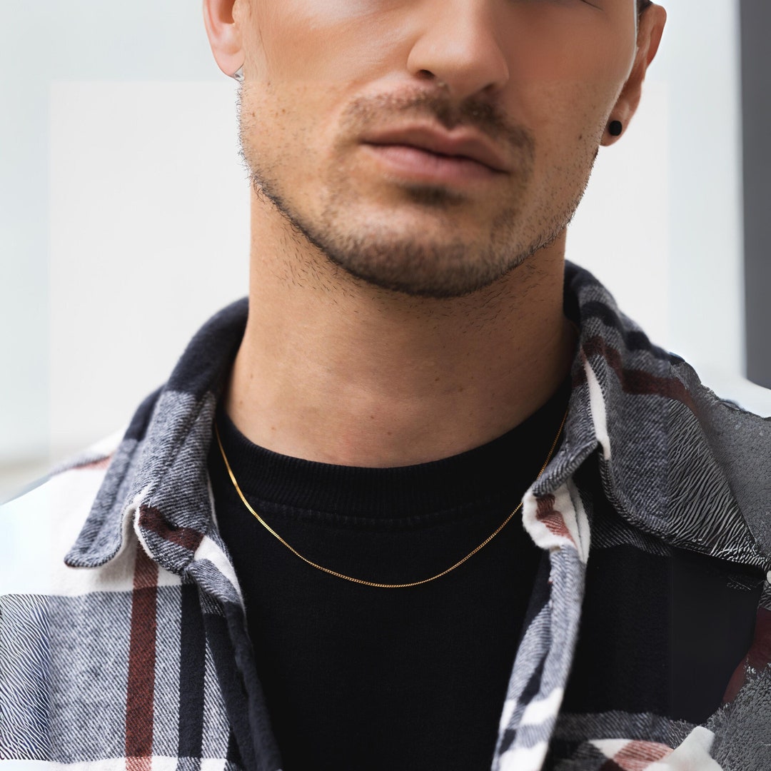 Mens Necklace, Thin 1.5mm Gold Chain for Men, Mens Gold Chain Necklace ...