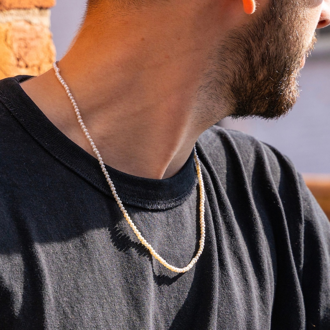 Thin Pearl Necklace Chain - Mens Pearl Necklace - 3mm Shell Pearl Chain ...