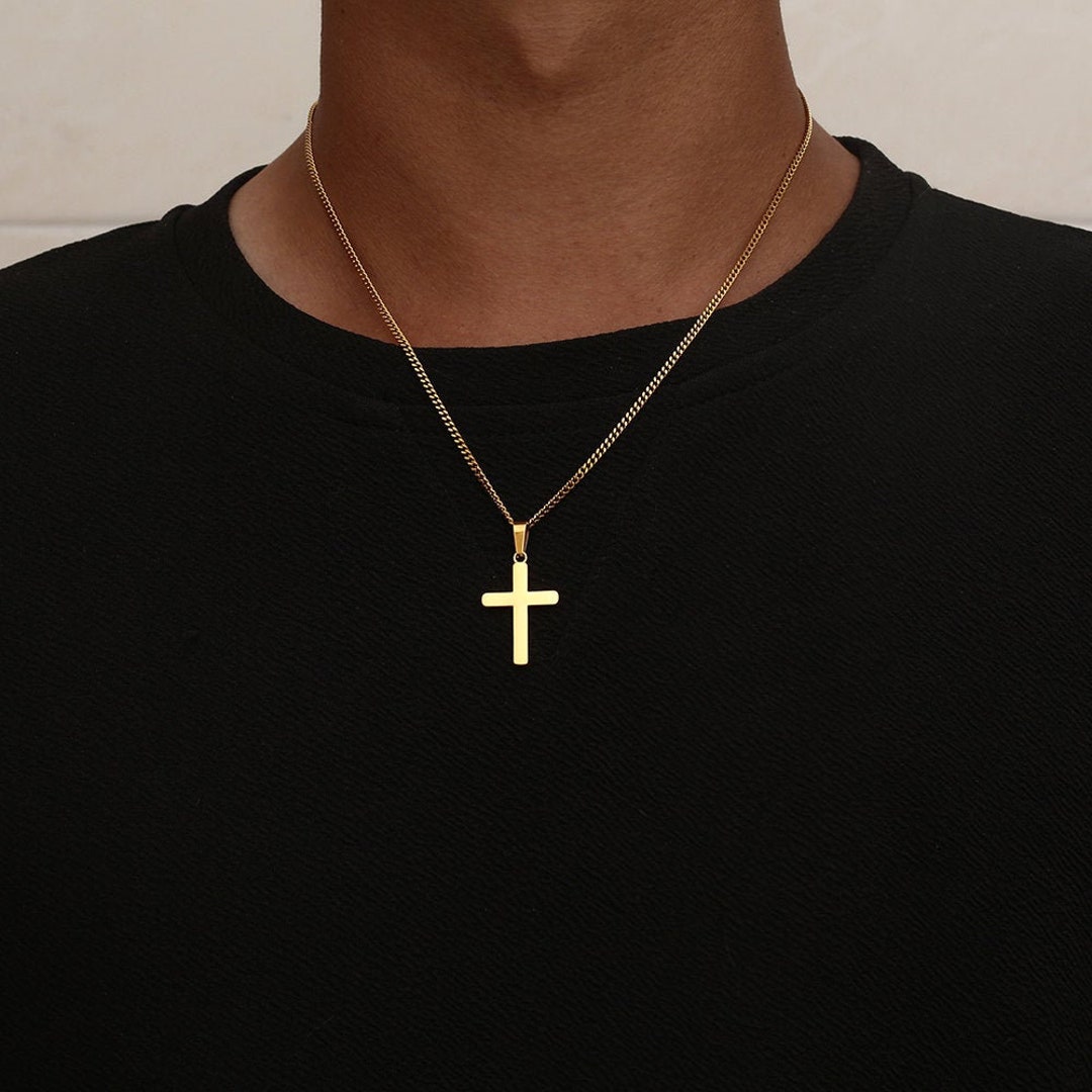 18K Gold Cross Necklace, Gross Cross Chain Pendant - Mens Necklace ...