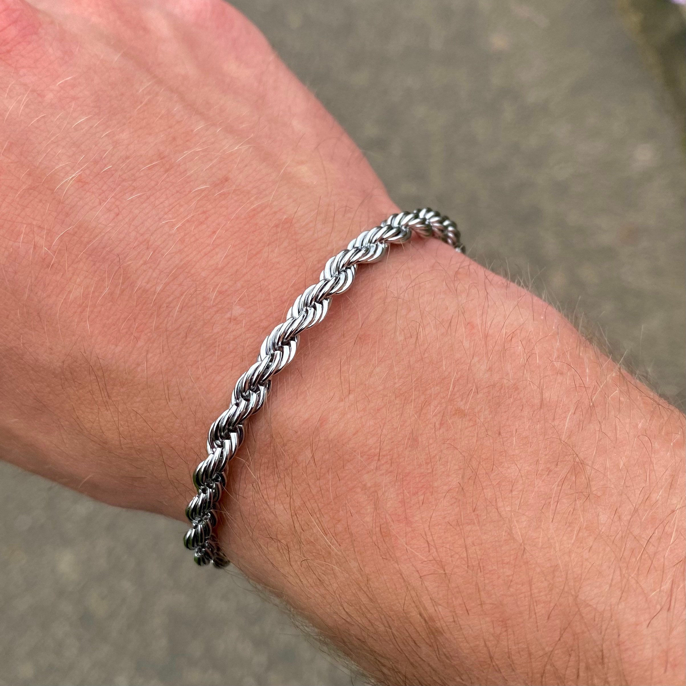 Silver Mens Bracelet 5MM Rope Chain Bracelet Link Fathers | Etsy