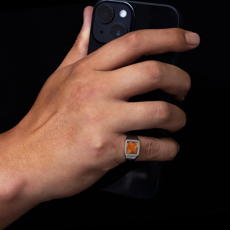 Mens Ring - Silver Signet Ring for Men - Crazy Lace Onyx Agate Ring ...