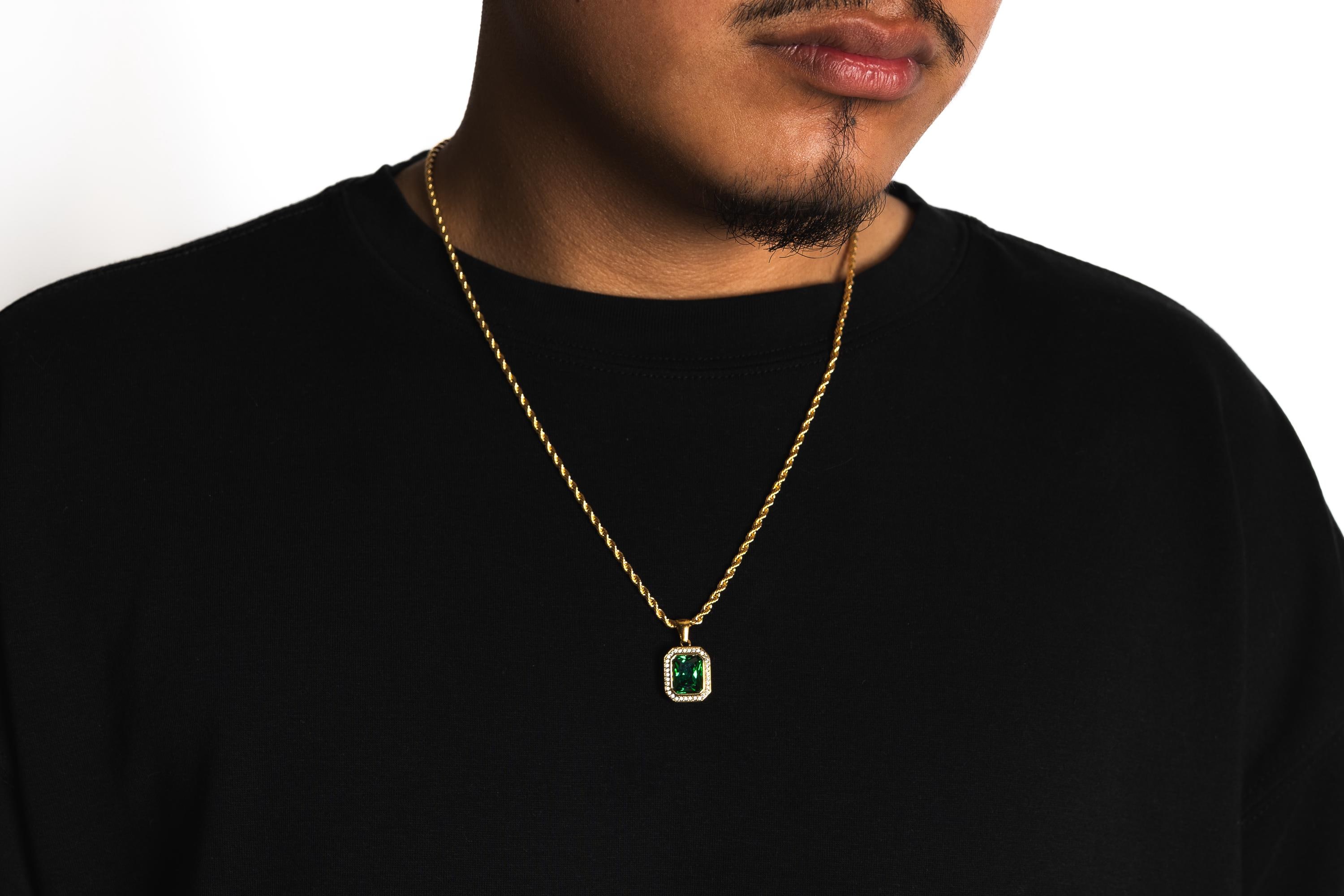 Mens Necklace - Green Emerald Styled Necklace for Men - Unisex ...