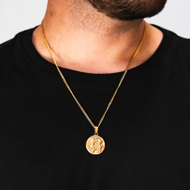 Mens Necklace, 18K Gold Chain Pendant, Greek God Pendant Necklace for ...