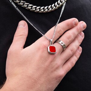 Mens Necklace - Silver & Red Pendant Necklace for Men - Necklace With ...
