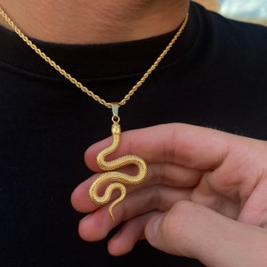 18K Gold Necklace, Gold Snake Pendant Necklace, Mens Chain Snake ...