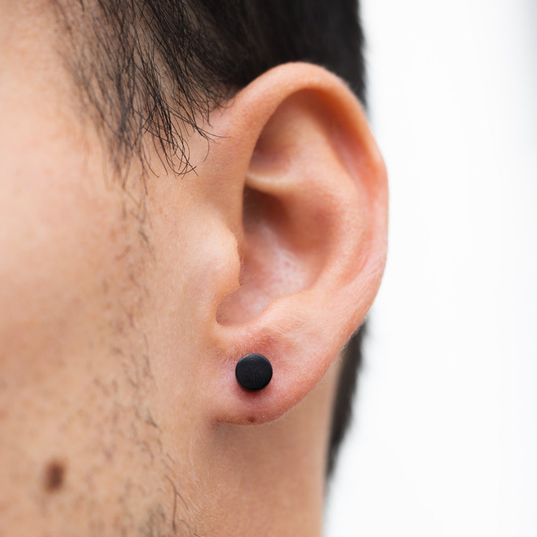 Mens Earrings - Black Stud Earrings - 6mm Black Earrings for Men - Mens ...