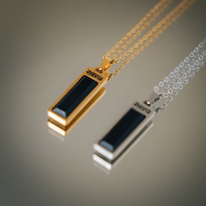 Mens Necklace - 18K Gold Onyx Rectangle Necklace Pendant - Gold & Black ...