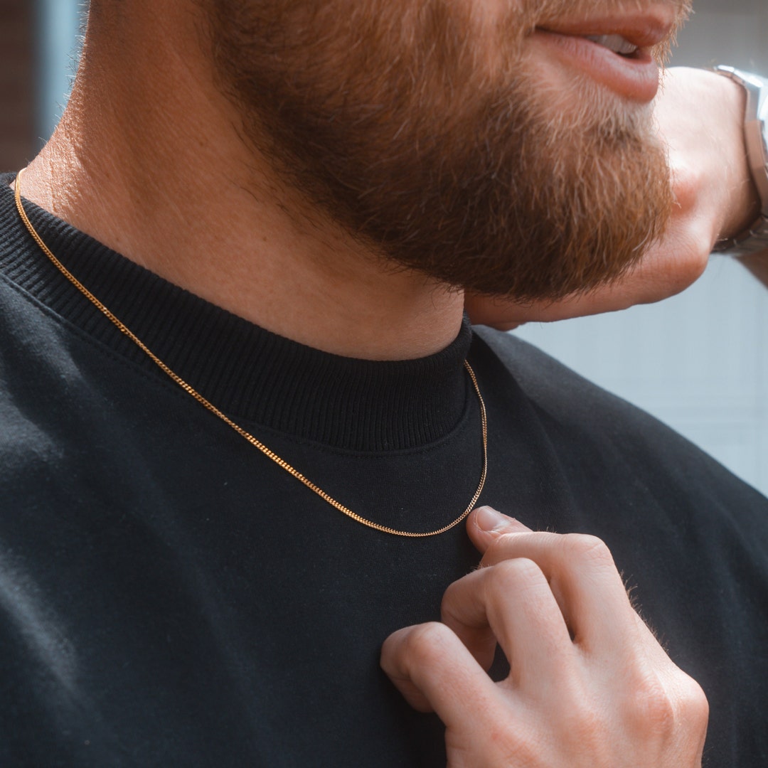 Thin Gold Chain Necklace - 1.5mm Tiny Chain - Mens Gold Cuban Link ...
