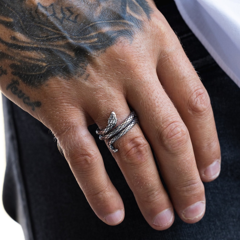 Silver Snake Ring Mens Ring Rings for Men Thin Spiral - Etsy
