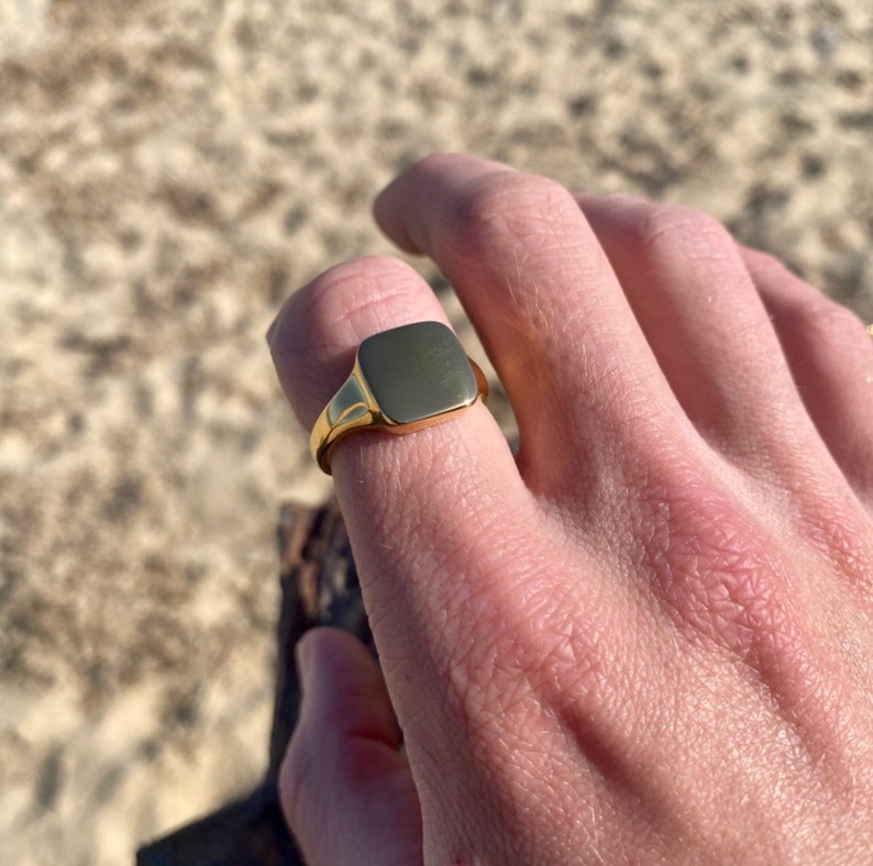 18K Gold Square Signet Ring Men - Pinky Signet Ring for Men / Women ...