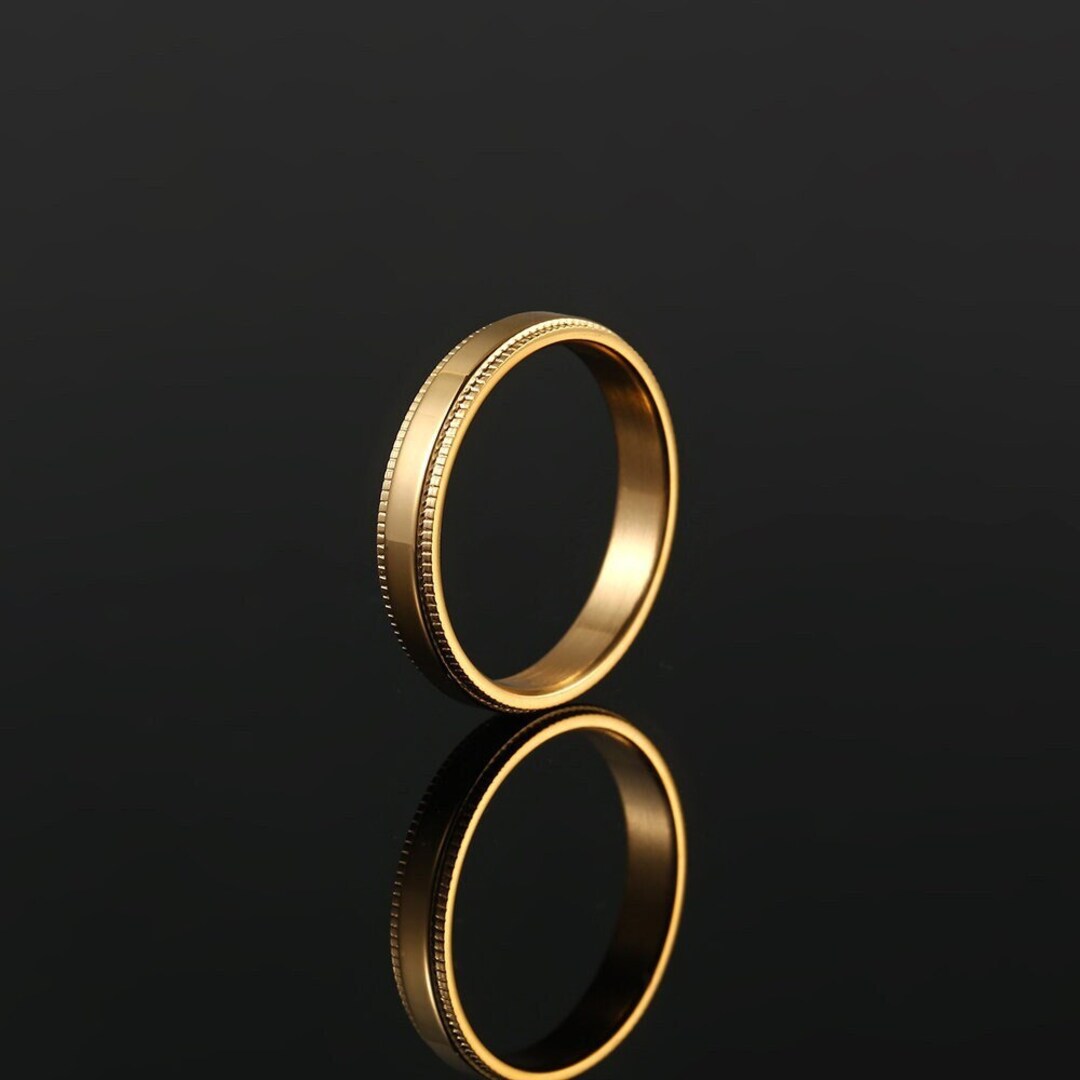 Mens Ring - Gold Smooth Band Rings for Men - Mens Gold Ridged Pinky ...