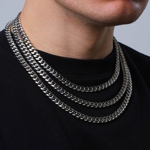 Silver 8mm Cuban Link Chain Gift Set - Chain Necklace & Bracelet - Mens ...