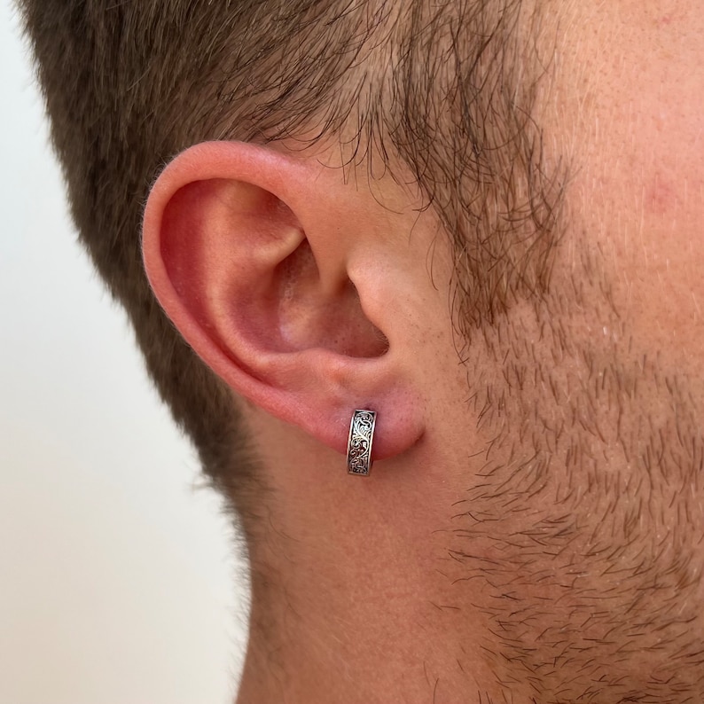Mens Earrings, Mens Silver Huggie Earrings, 12mm 18K Gold Hoop Earrings ...