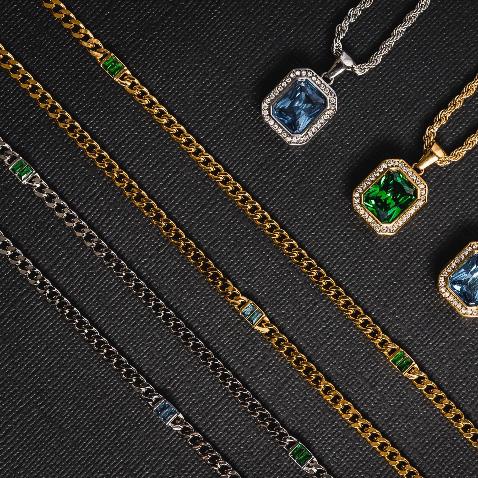 Mens Necklace - Gold Gemstone Blue Necklace for Men - Unisex Gem ...
