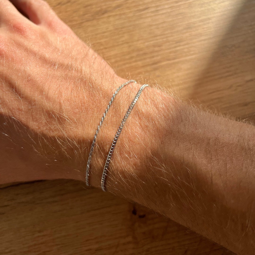 Mens Bracelet - Thin Silver Bracelets for Men - 925 Sterling Silver Cuban Link, Mens Silver Rope ...