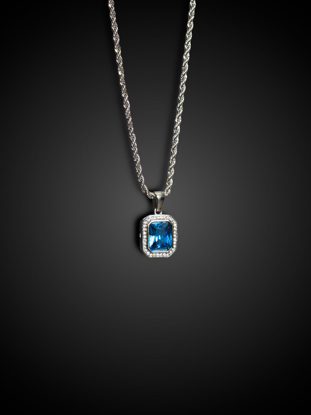 Mens Necklace - Silver Blue Diamond Pendant Necklace for Men - Mens ...