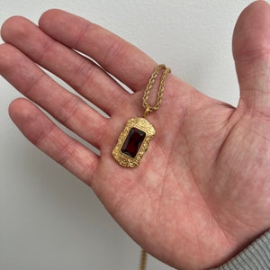 Mens Necklace - 18K Gold Large Red Pendant Necklace for Men - Mens ...