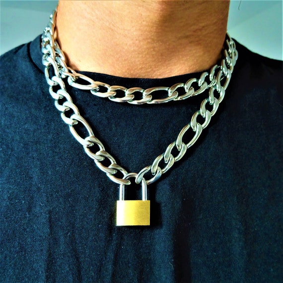 Padlock Necklace Choker Silver & Gold Padlock Chain - 18 Padlock Necklace Choker Silver & Gold Padlock Chain - 18