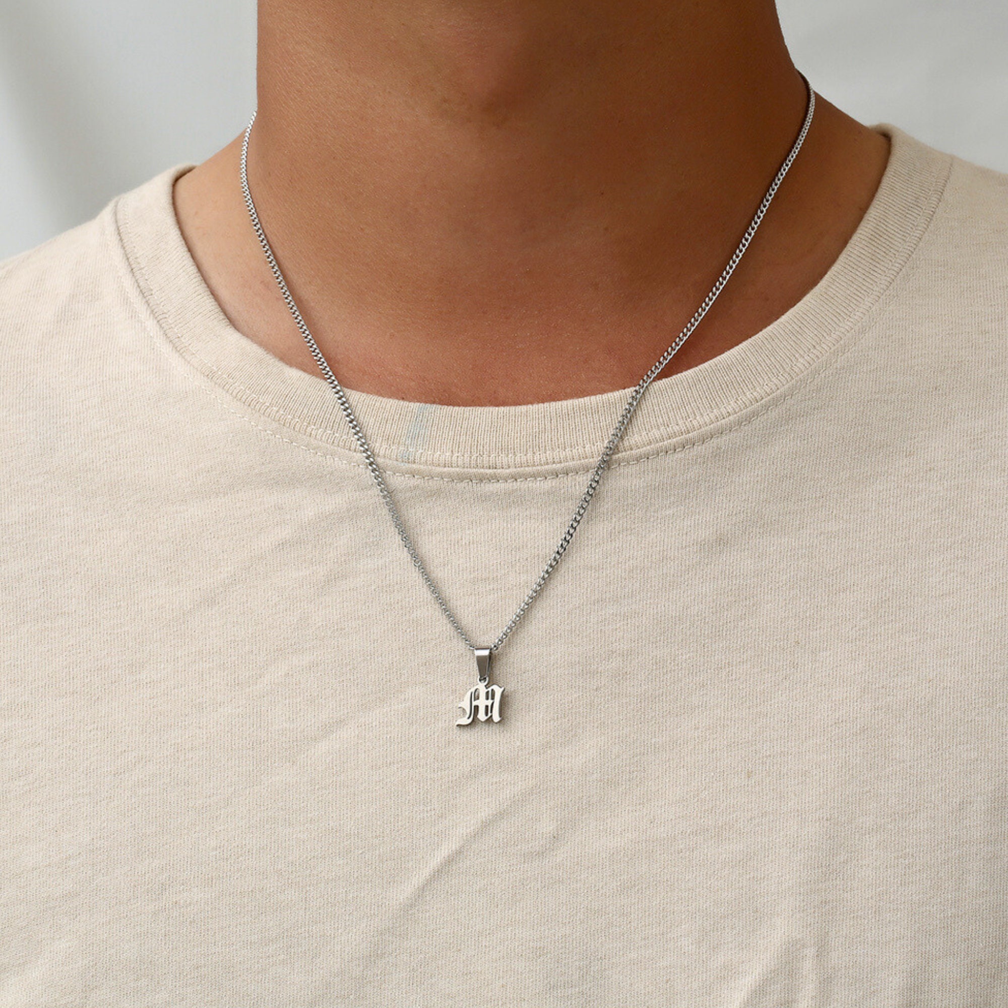 Old English Initial Necklace Men - Personalised Necklace for Men, Mens ...