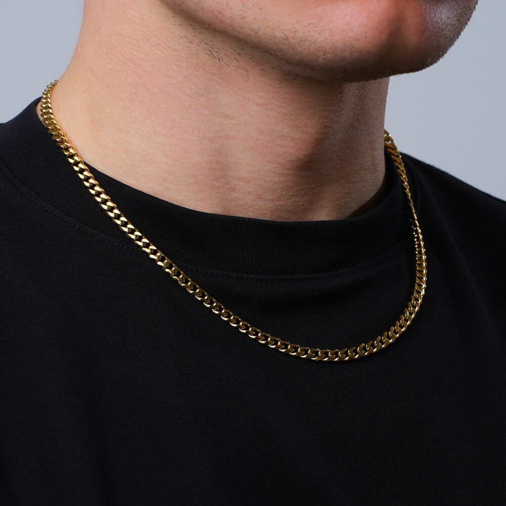 5mm 18K Gold Chain Necklace, Mens Gold Curb Chain, Gold Chains - Gold ...