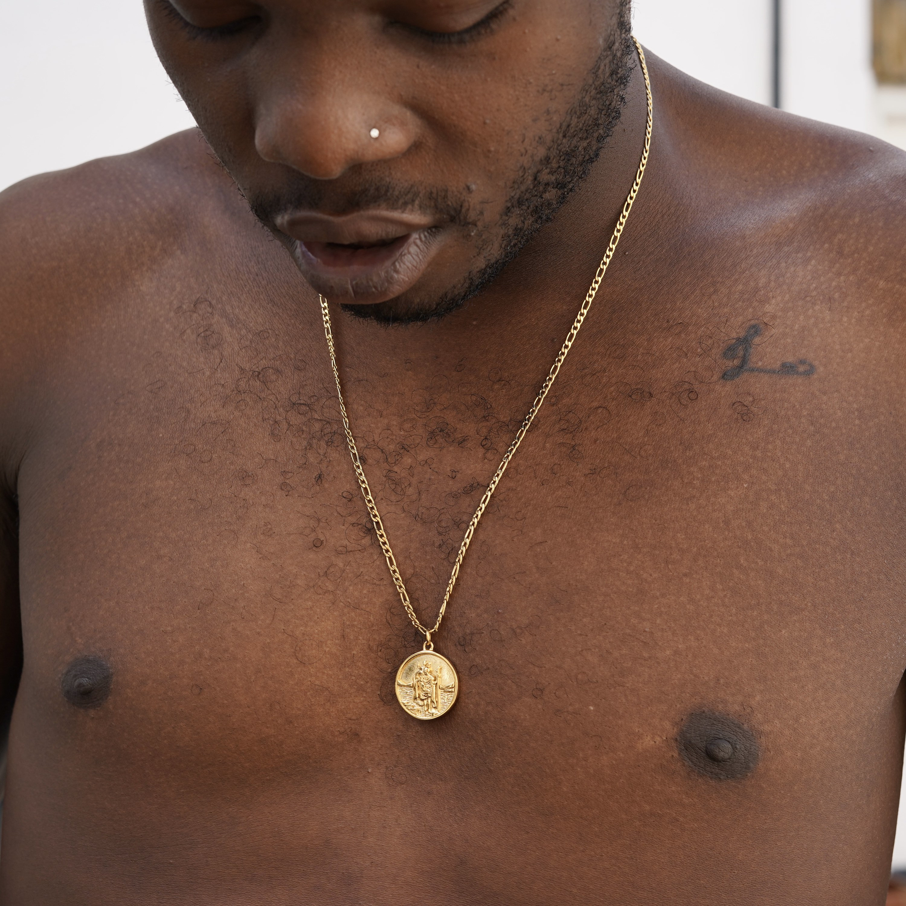 Mens Necklace St Christopher Necklace Mens Gold Chain Pendant Saint Christopher Gold Pendant Men Mens Jewelry Necklace for Men