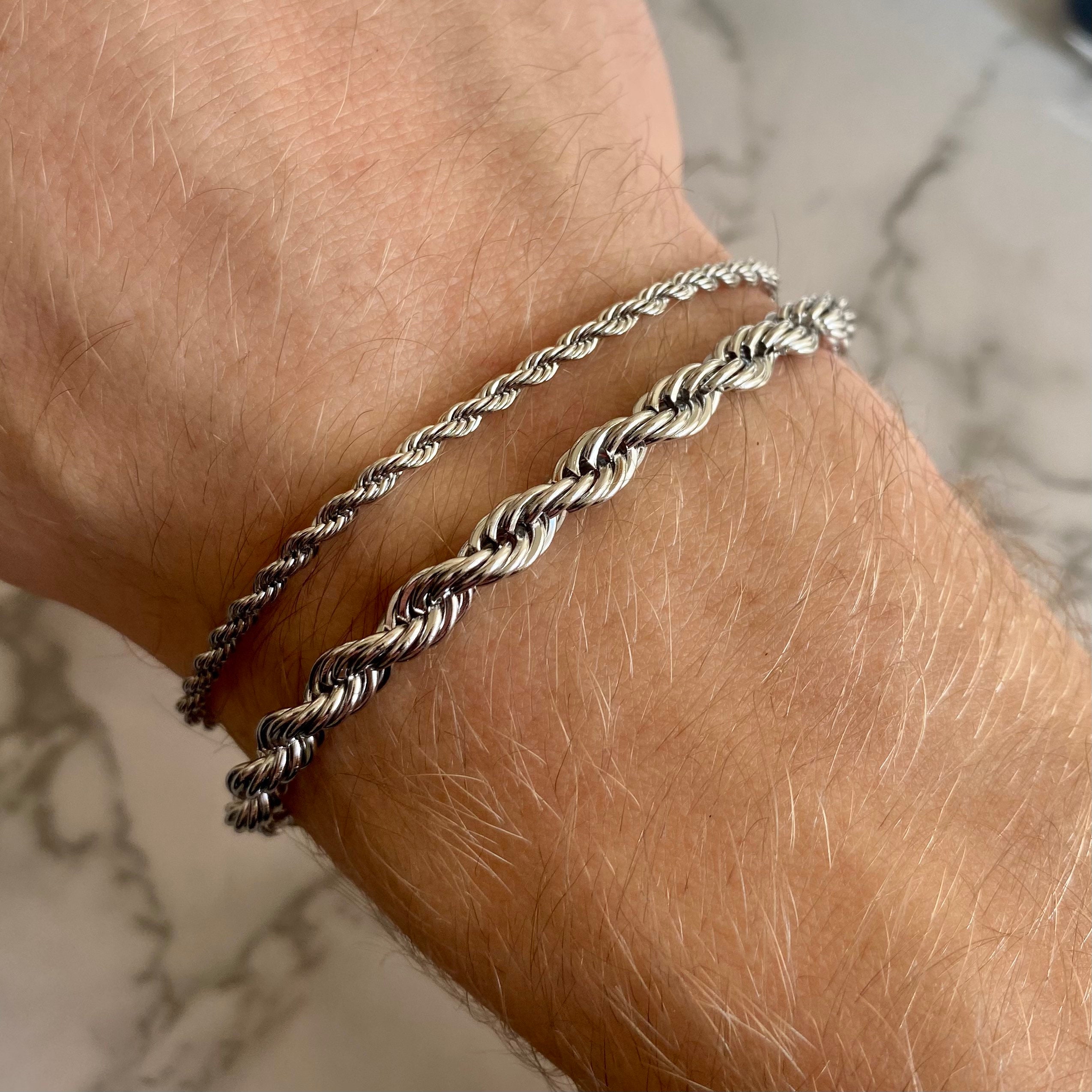 Silver Bracelet Men Mens Bracelet Chain Rope Link Mens | Etsy