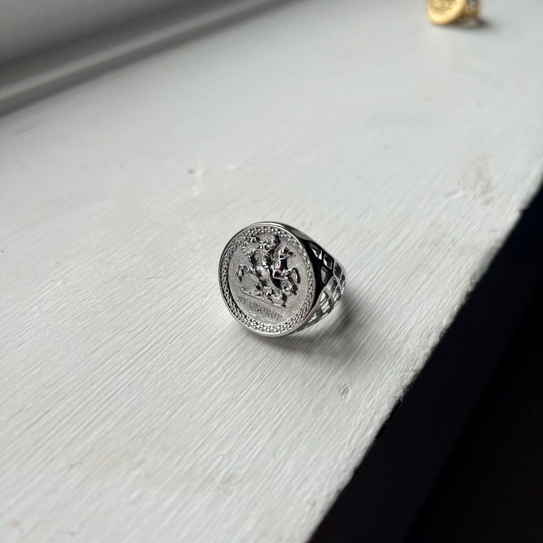 Mens Ring - Silver Saint George Sovereign Ring for Men - Silver Signet ...