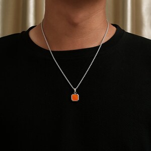 Mens Necklace - Silver & Red Pendant Necklace for Men - Necklace With ...