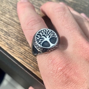 Mens Ring Gold Tree of Life Ring - Signet Ring Mens - Large Pinky Ring ...