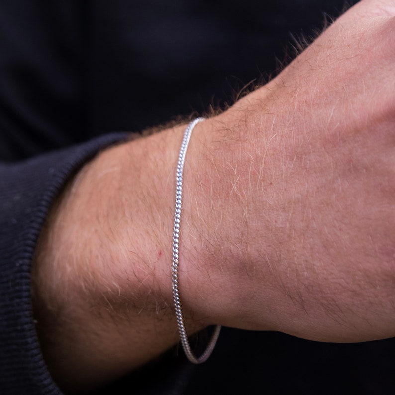 Mens Bracelet 2mm Thin Silver Bracelet Men 925 Sterling - Etsy