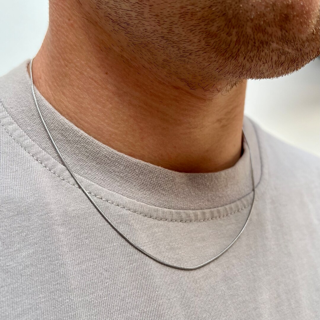 Mens Silver 1mm Snake Chain - Mens Snake Necklace - Minimalist Chain ...