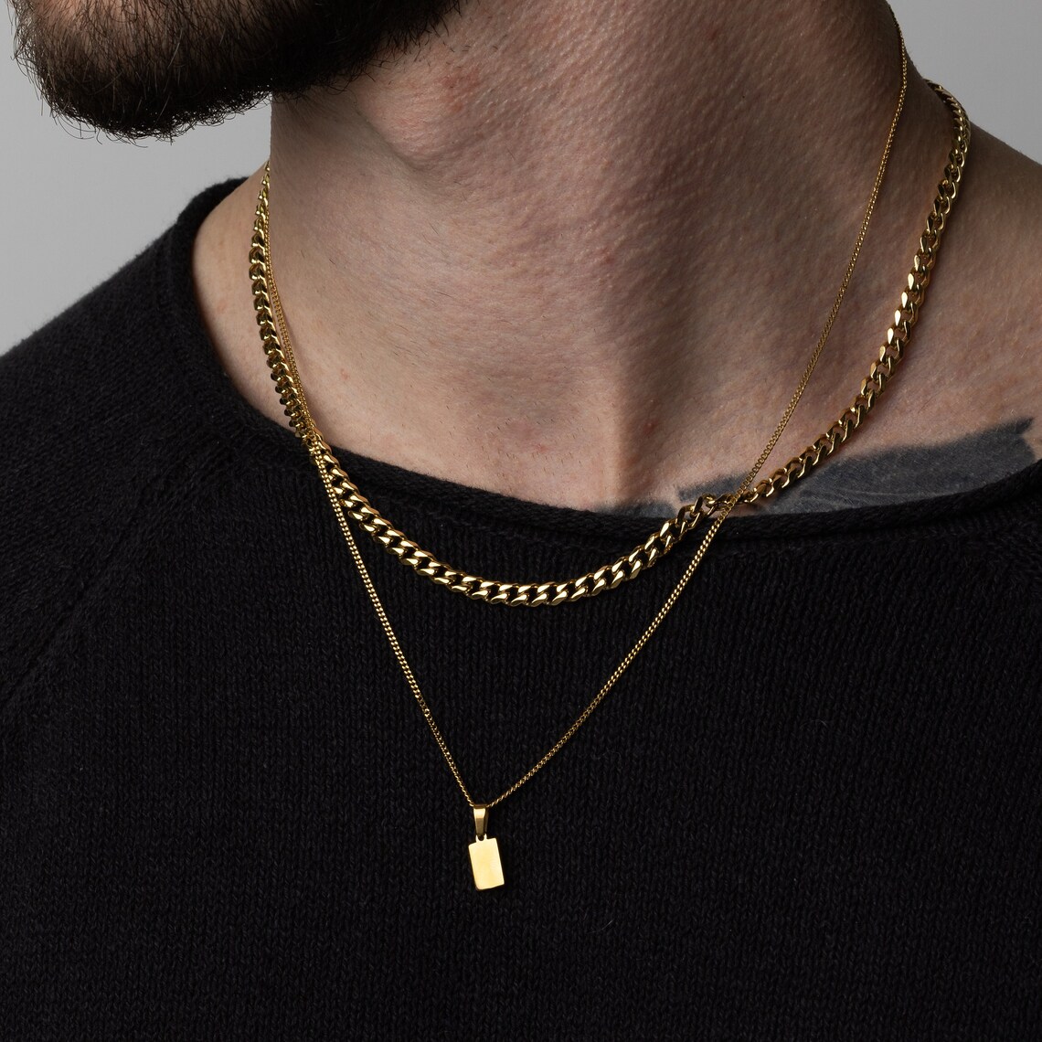 Mens Gold Chain - 5mm Cuban Chain Necklace for Men - Chunky 18K Gold ...