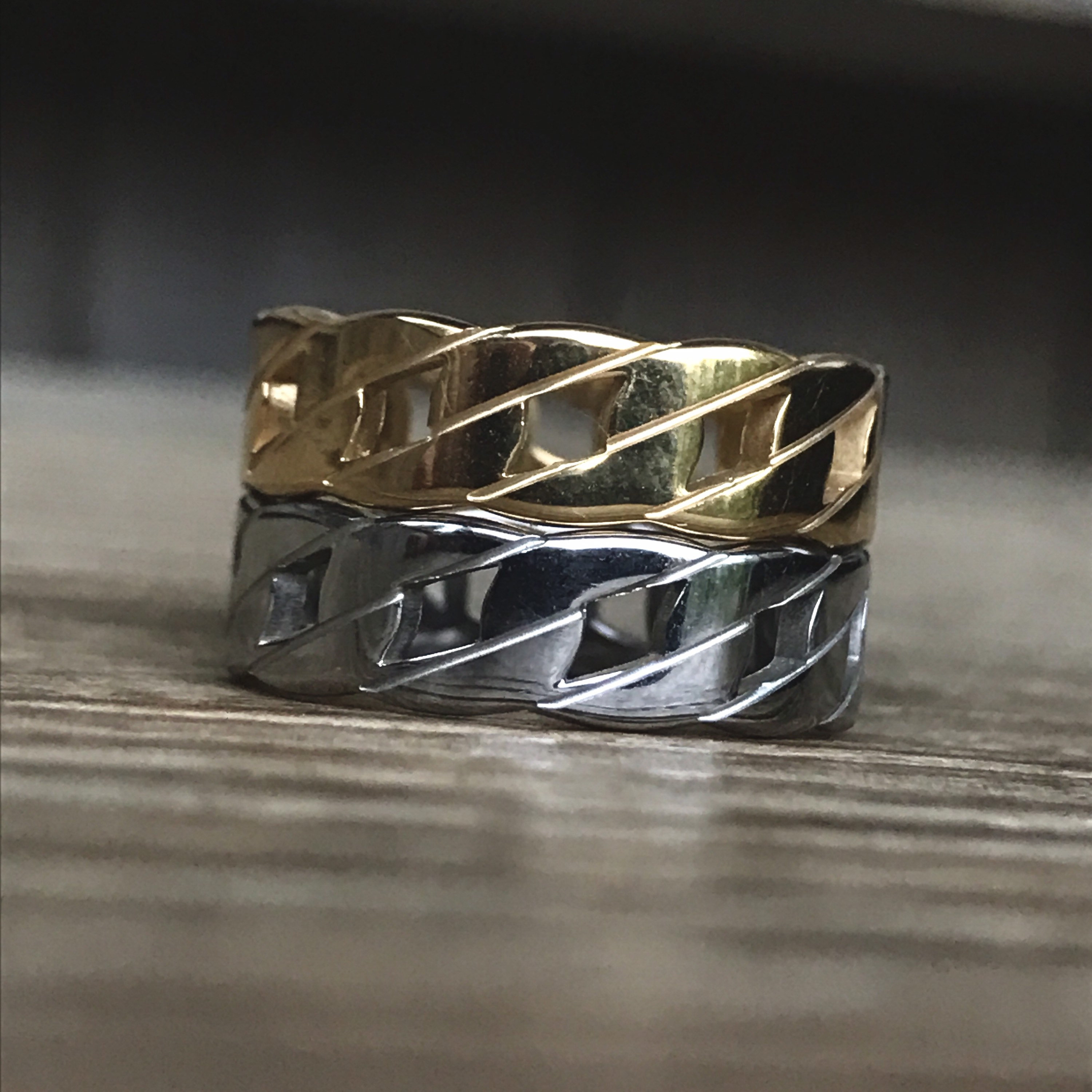 Mens Ring Cuban Chain Styled Ring Gold- Polished Ring- Man Ring- Gold ...