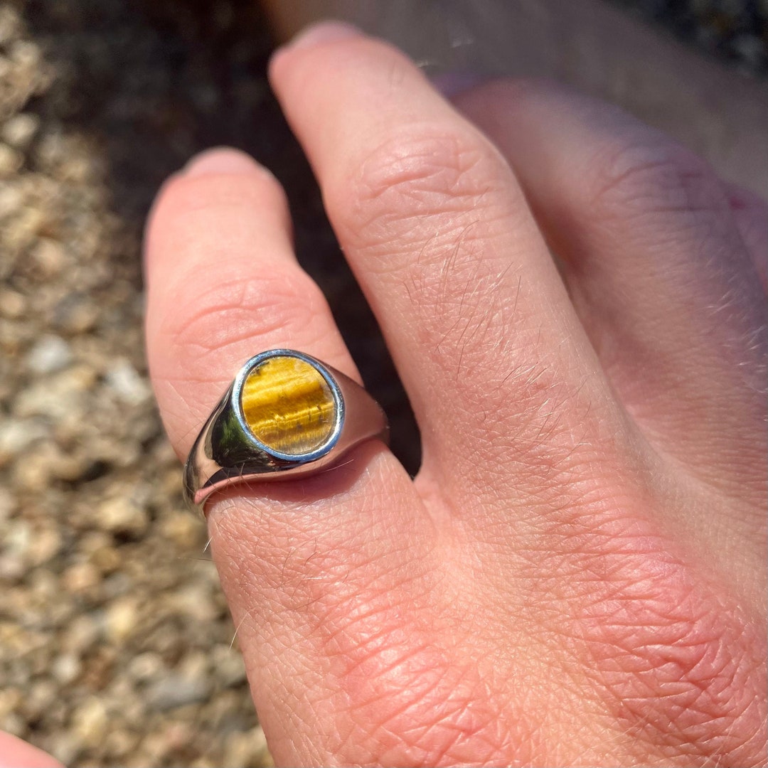 Mens Ring - Tiger's Eye Signet Ring Men - Silver Rings for Men - Pinky ...