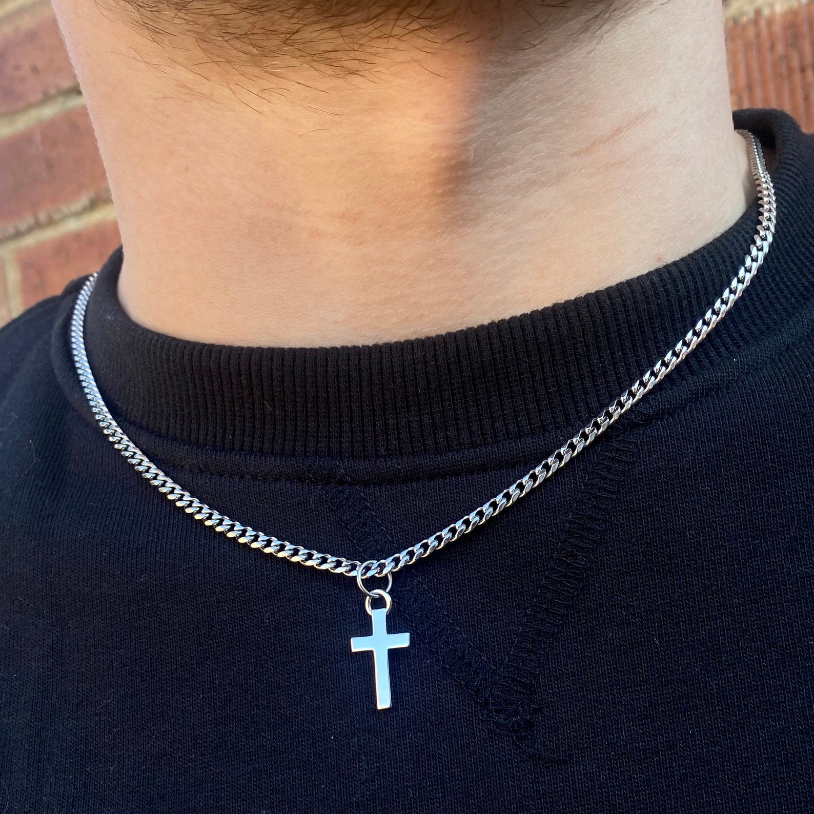Silver Cross Necklace Men, Mens Cross Necklace for Men, Mens Necklace ...