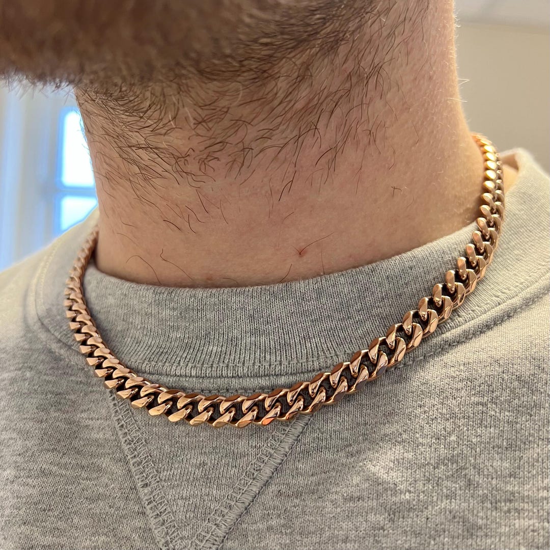 Rose Gold Chain Necklace Chain Mens Gold Cuban Chain, 8mm Thick Rose ...