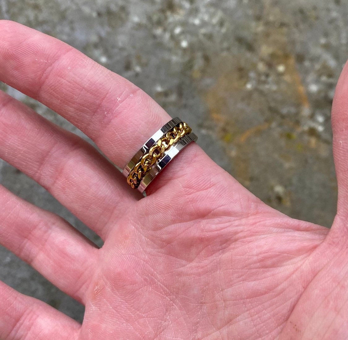 Mens Silver Chain Spinner Ring Gold Stainless Steel Ring Layer - Etsy