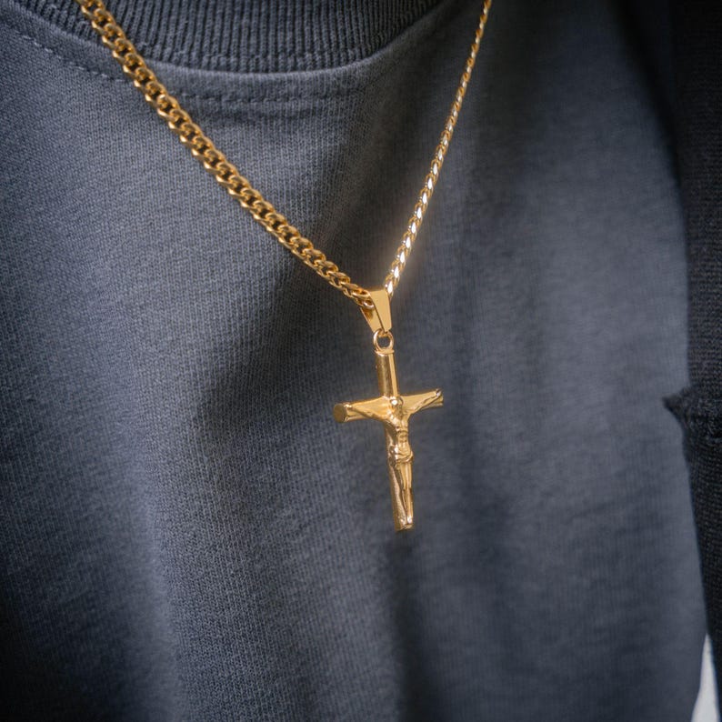 Mens Necklace - 18K Gold Cross Necklace for Men - Gold Crucifix Pendant ...