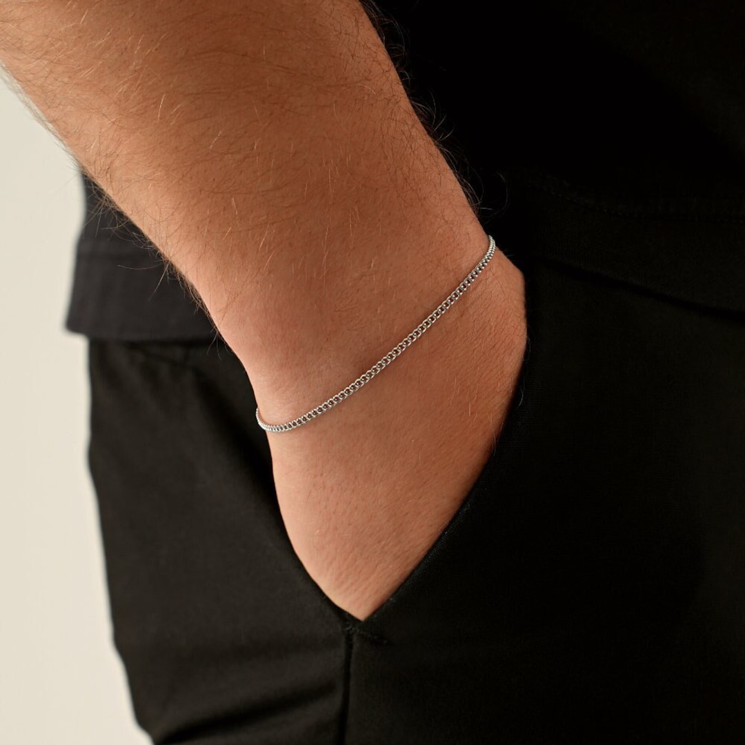 Mens Bracelet, 2mm Silver Connell Bracelet Chain, Thin Chain Bracelet ...