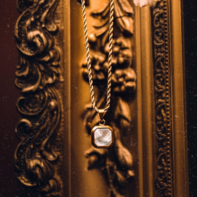 White Shell Stone Mens Necklace Pendant Silver Stone Pendant - Etsy UK