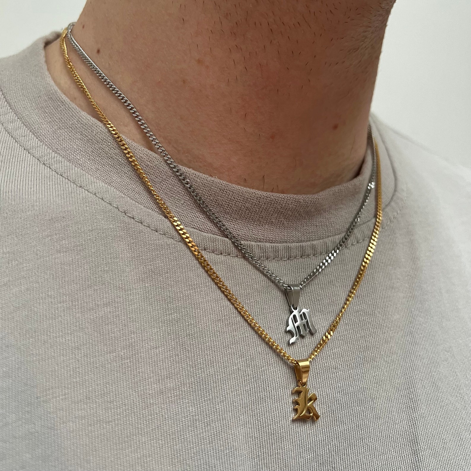 18K Gold Initial Necklace, Mens Chain Necklace With Initial, Mens ...