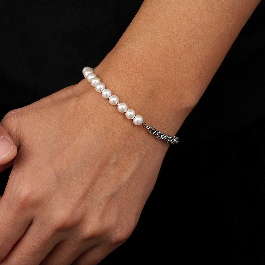 Mens Bracelets, Shell Pearl Bracelet Men, 6mm Mens Pearl Bracelet Chain ...