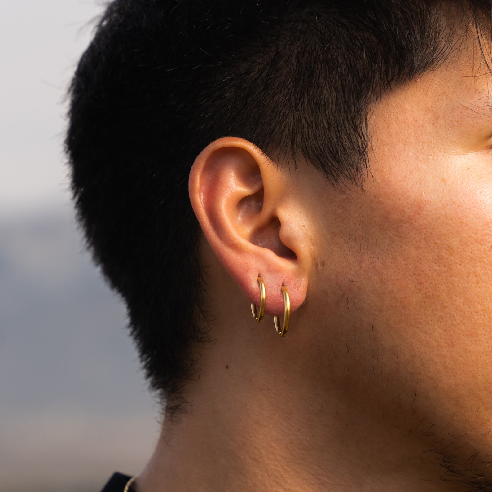Mens Earrings - Mens Gold Hoop Earrings - 18K Gold 16mm Hoop Earrings ...