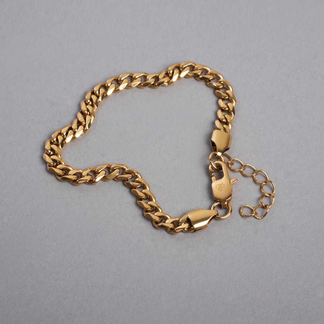 Mens Bracelet - 18K Gold Bracelet Chain for Men - Mens Gold Cuban ...