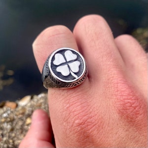 Mens Ring - 4 Leaf Clover Ring - Silver Signet Ring - Lucky Ring - Mens ...