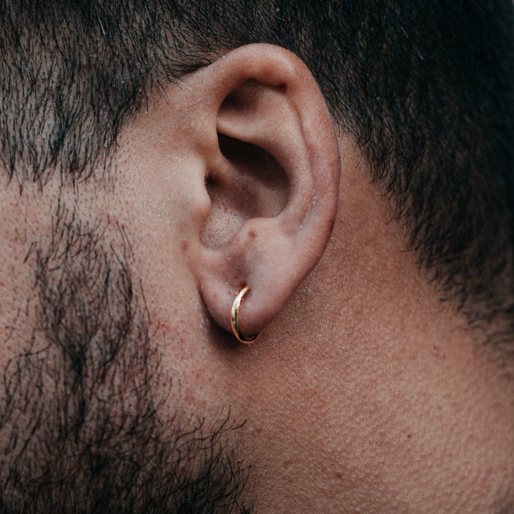 Mens Earrings - 18K Gold Hoops for Men, Mens Huggie Hoop Earrings, Thin ...