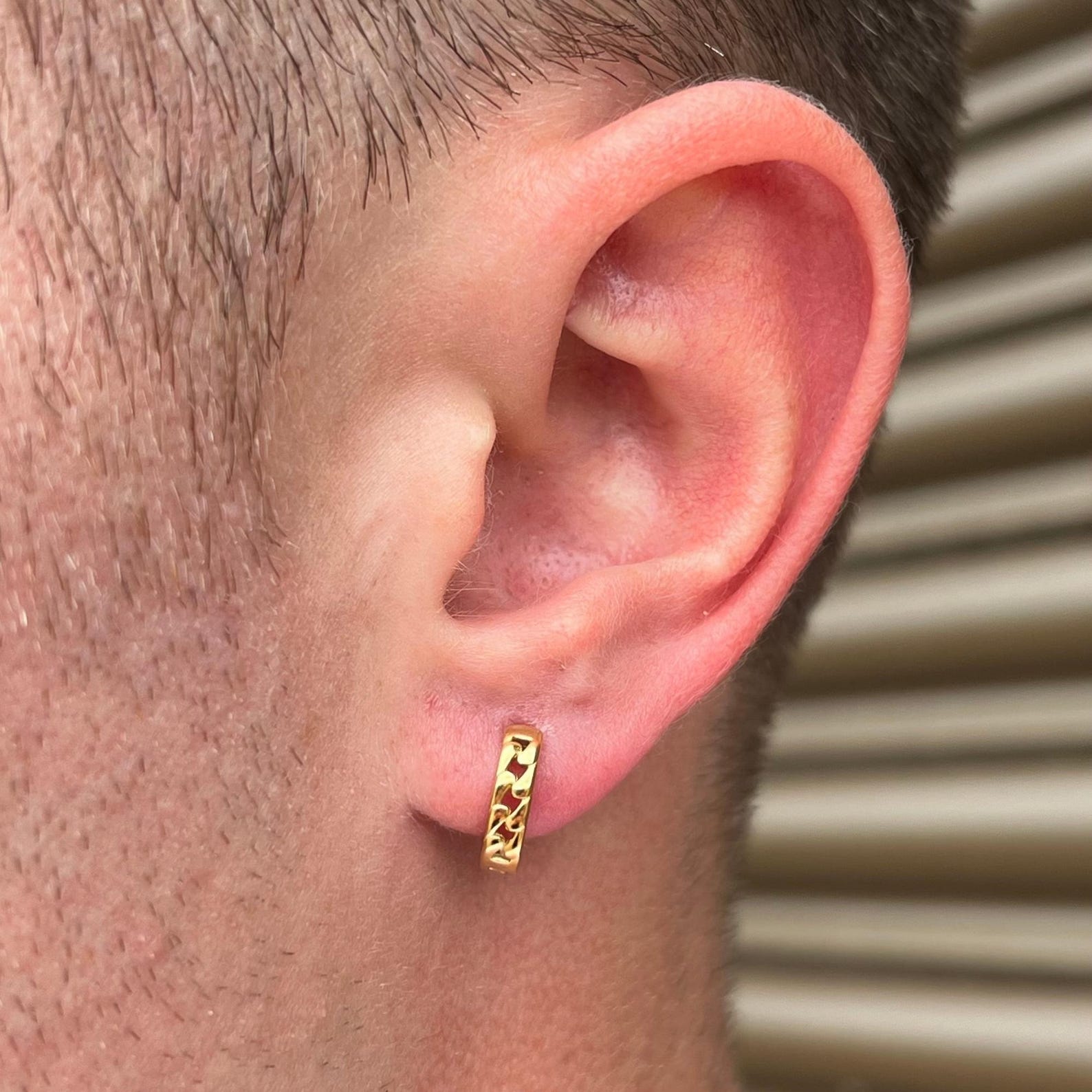 Mens Earrings - Silver Curb Chain Earring for Men - Mens Huggie Earring ...