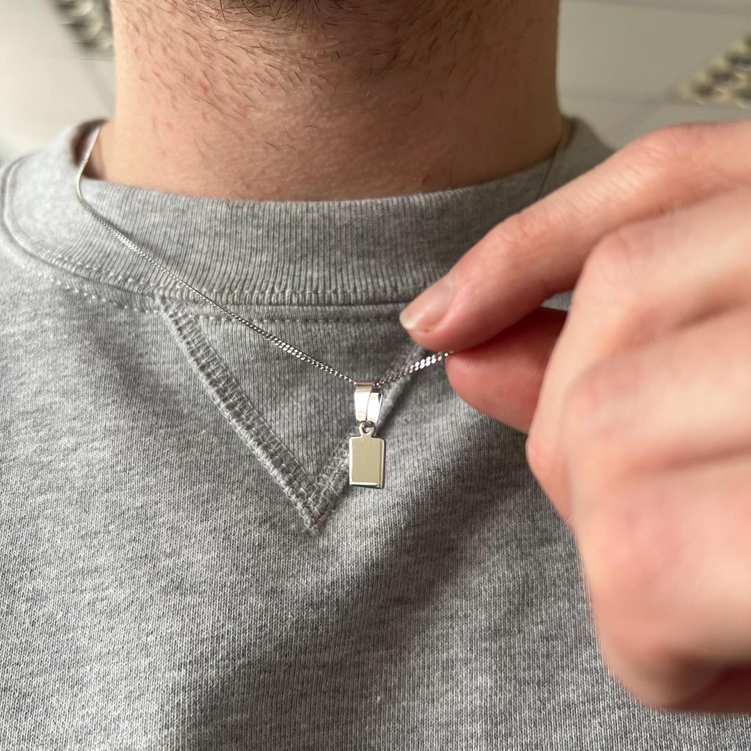 Mens Silver Pendant, Minimalist 925 Sterling Silver Bar Pendant ...